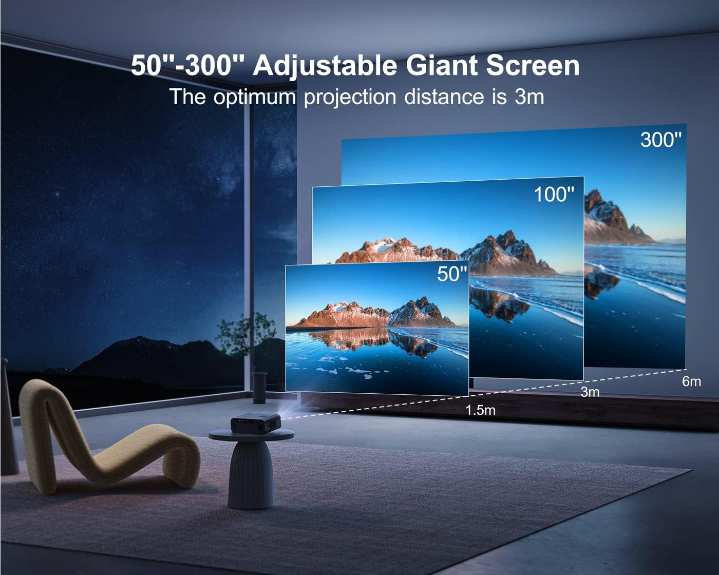 【Auto Focus & Keystone】Projector, WiMiUS Outdoor Projector P62 WiFi 6 ...